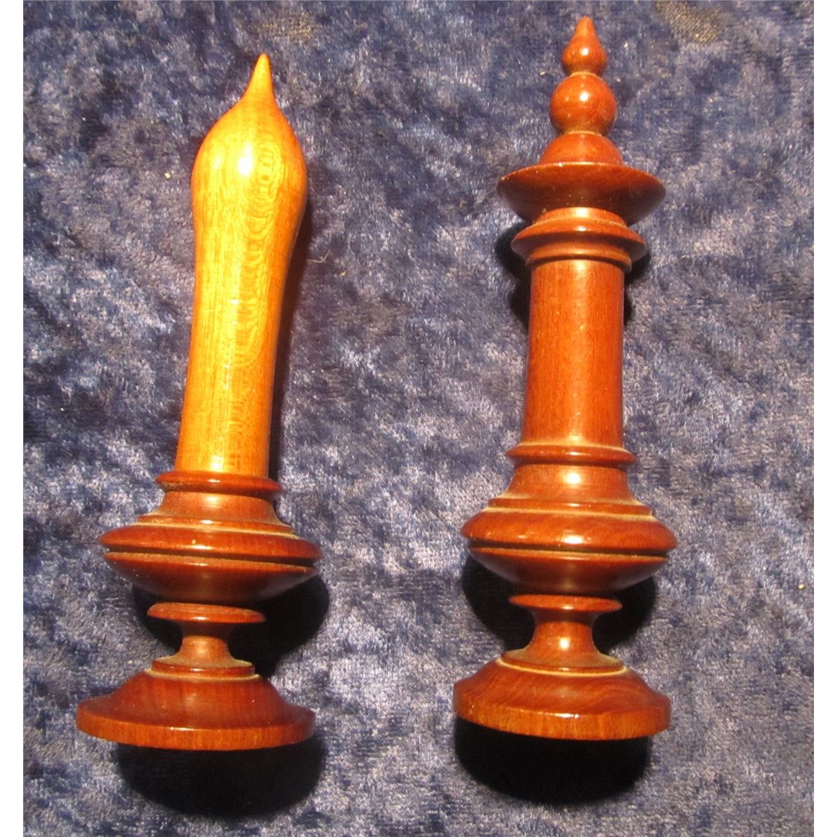 921. 2 wooden hand-turned chess pieces, hollow with secret compartments