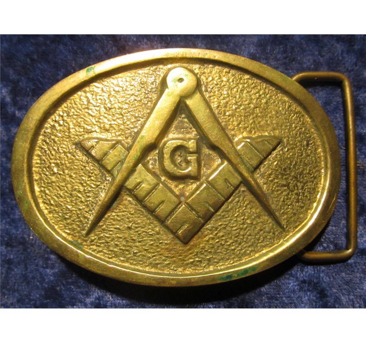 930. Heavy brass Masonic symbol belt buckle, marked SOLID BRASS 1978 ...