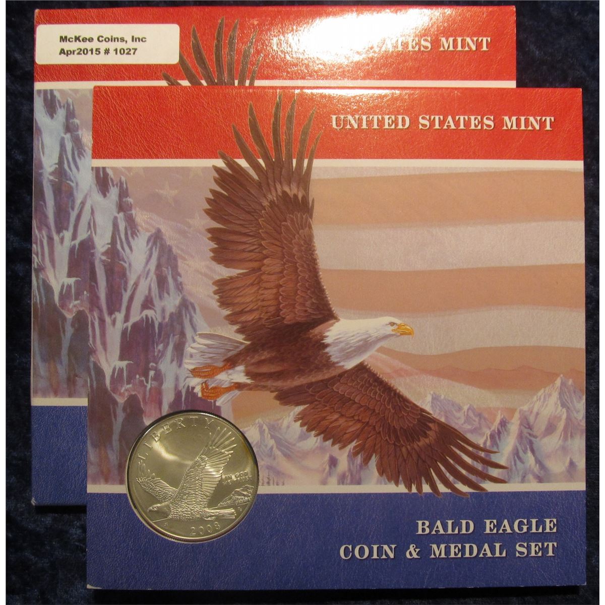 1027. 2008-P Bald Eagle Coin (Commemorative Silver Dollar) & Medal Set ...
