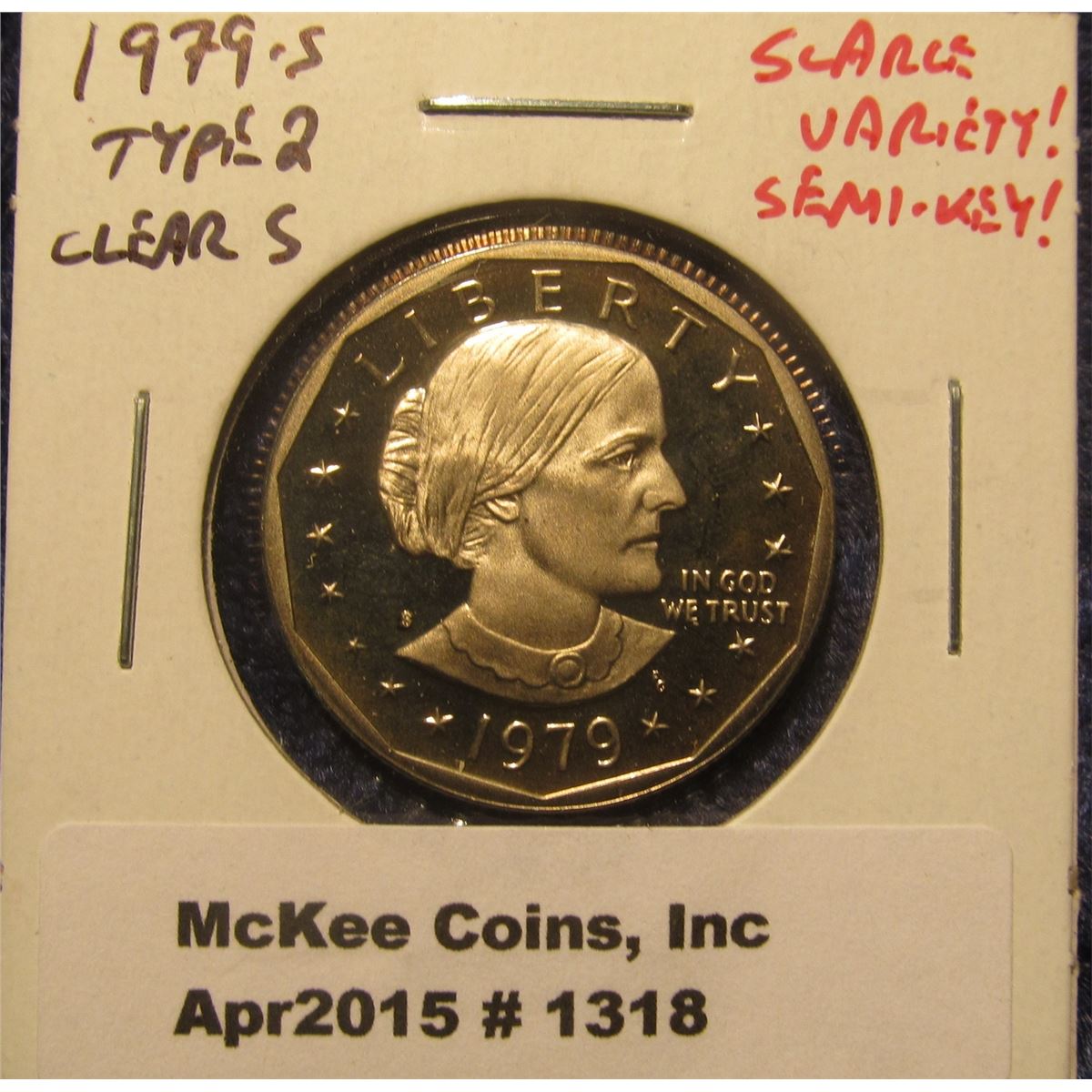 1318. 1979-S Proof TYPE 2, CLEAR S Susan B Anthony Dollar, SCARCE ...