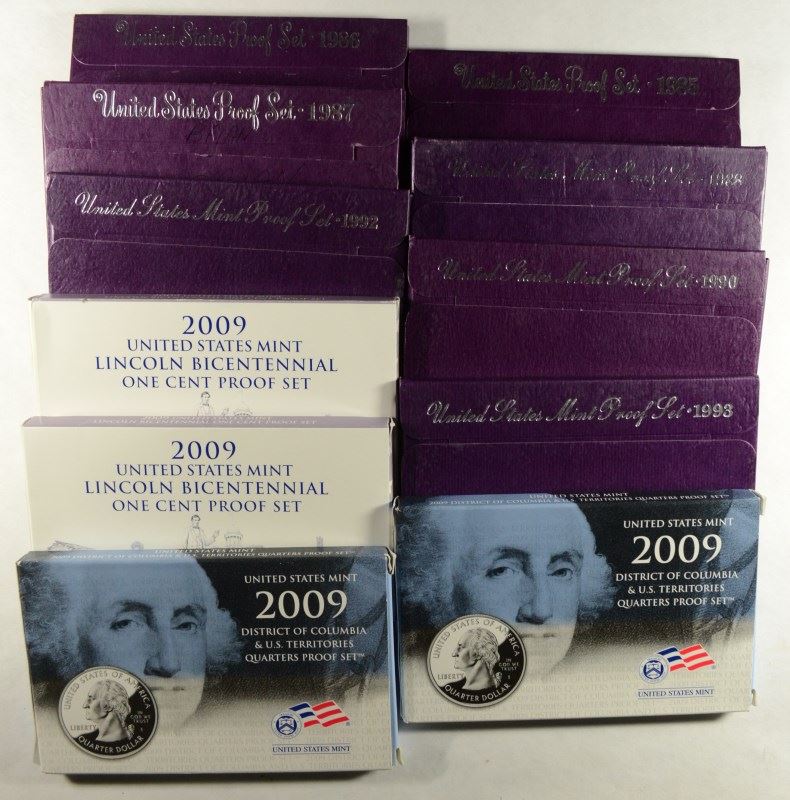 PROOF SET COLLECTION; 7-PROOF SETS, 2-QTR PROOF SETS & 2- LINCOLN PROOF ...