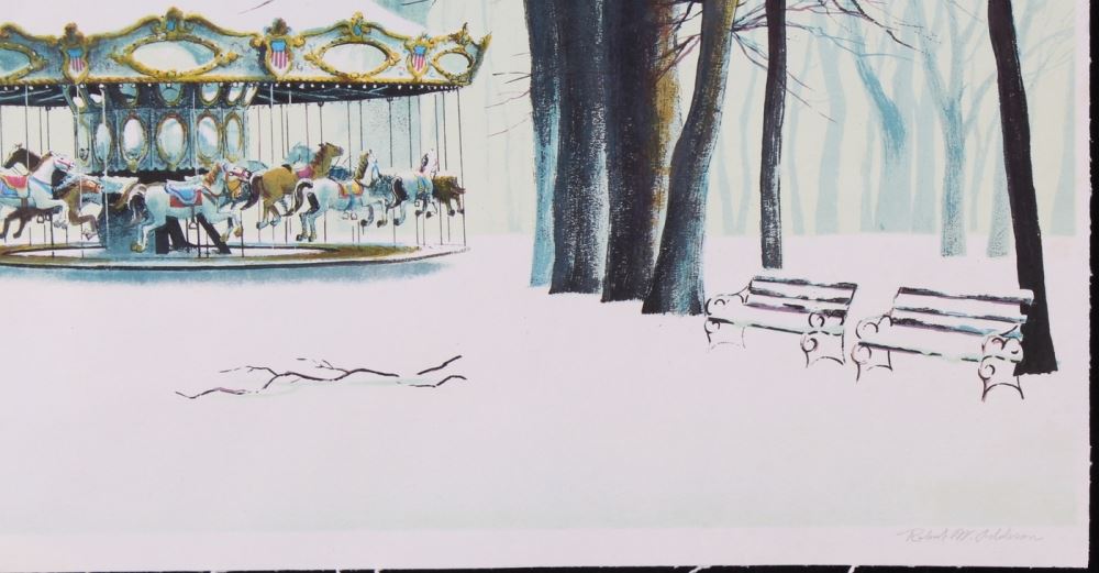 Robert Addison Signed "Winter Carousel" 20x27 PP Serigraph (PA LOA)