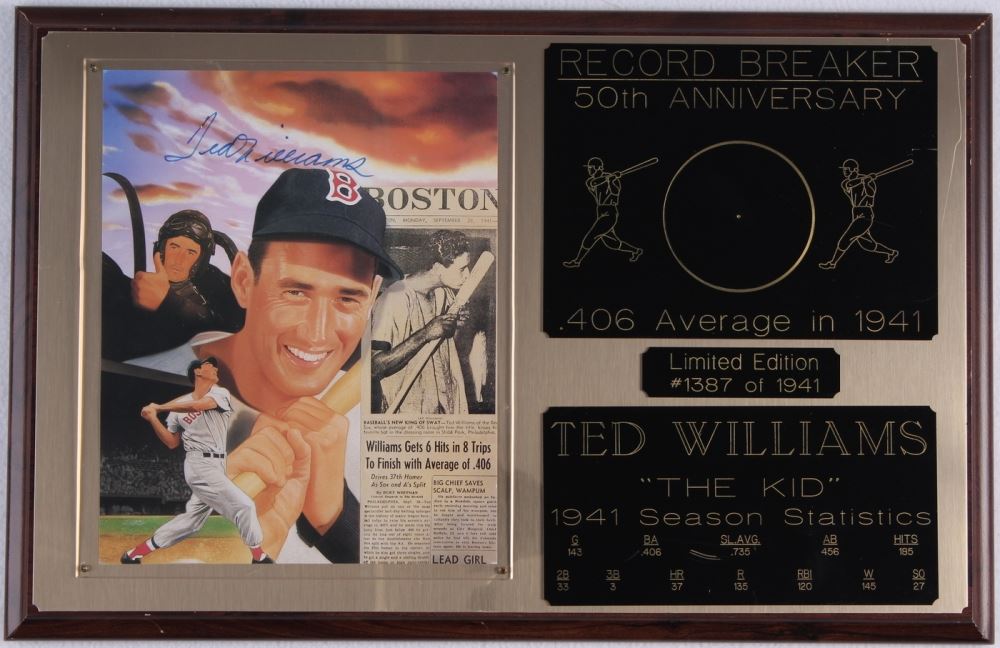 Ted Williams Signed LE Red Sox 13x20 Custom Plaque Display (Gallen ...