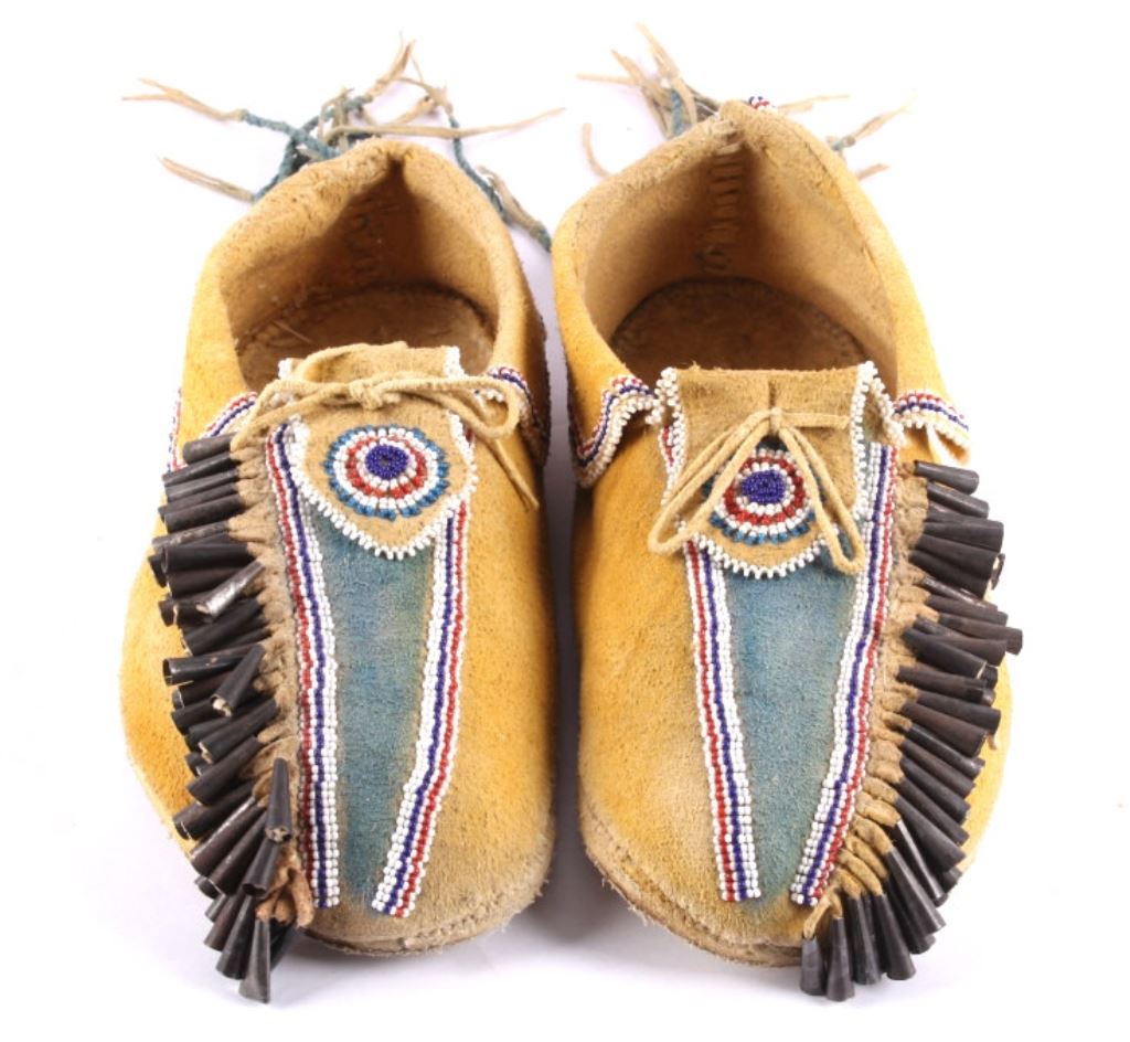 Kiowa Comanche Beaded Moccasins Ochre Painted 1880