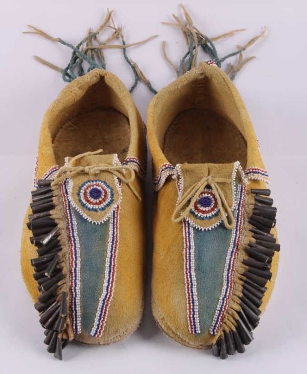 Kiowa Comanche Beaded Moccasins Ochre Painted 1880