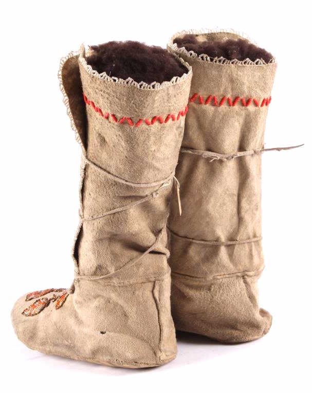 Crow Beaded High Top Moccasins Otto Ernst 1890
