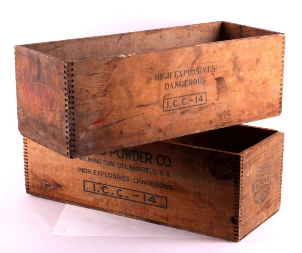 Dupont and Atlas Wooden Dynamite Boxes