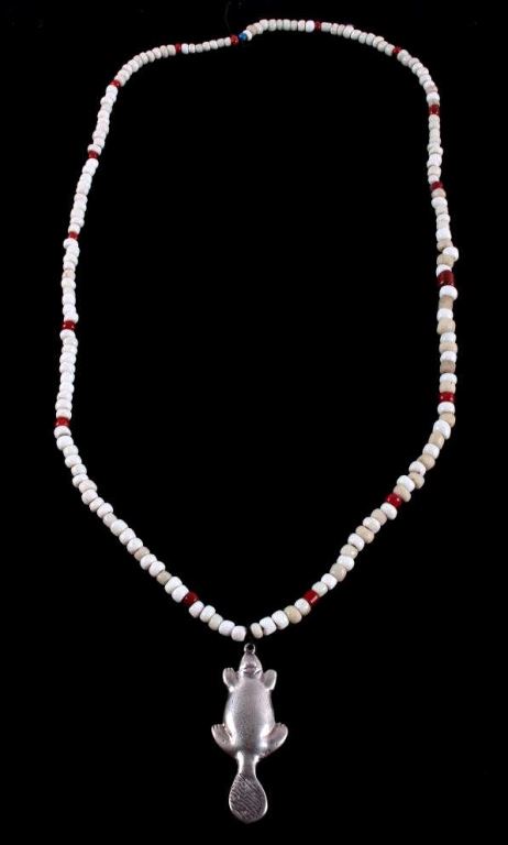 Northern Plains Trade Bead Silver Beaver Necklace