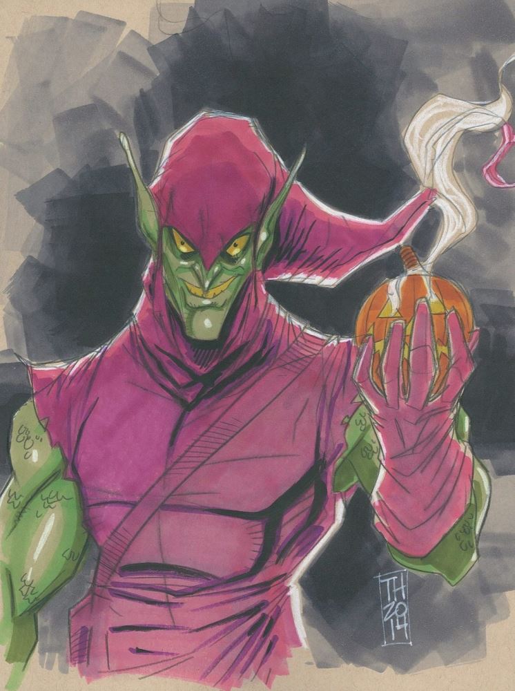 Tom Hodges Signed "Green Goblin" ORIGINAL 9x12 Color Drawing on Paper 1 ...
