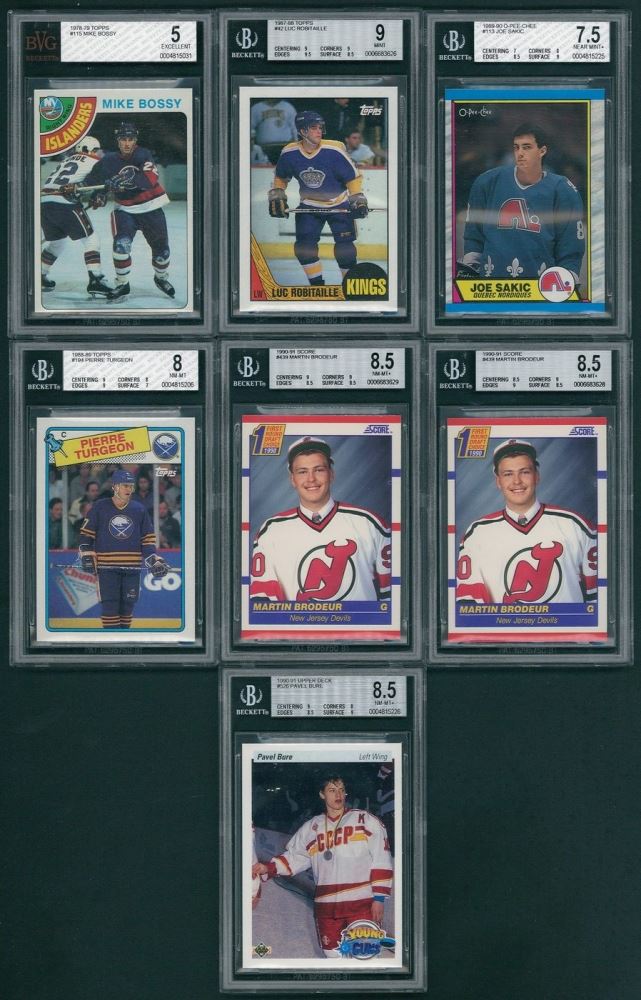 Lot of (7) Graded Rookie Hockey Cards with Joe Sakic, Luc Robitaille ...