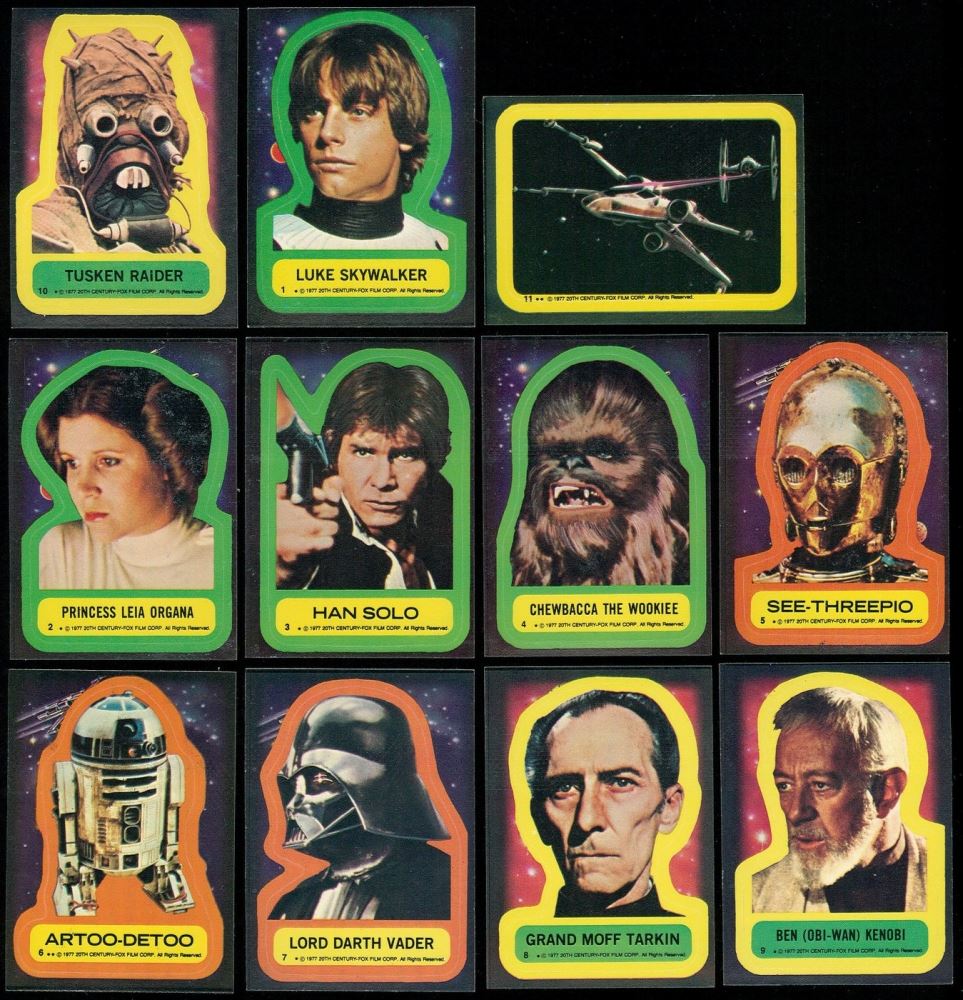 1977 Topps Star Wars Sticker Complete Set of (11) Cards