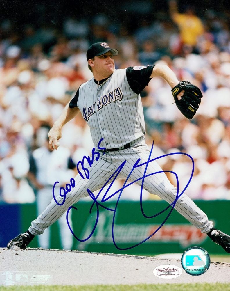 Curt Schilling Signed Diamondbacks 8x10 Photo Inscribed "God Bless" (JSA)