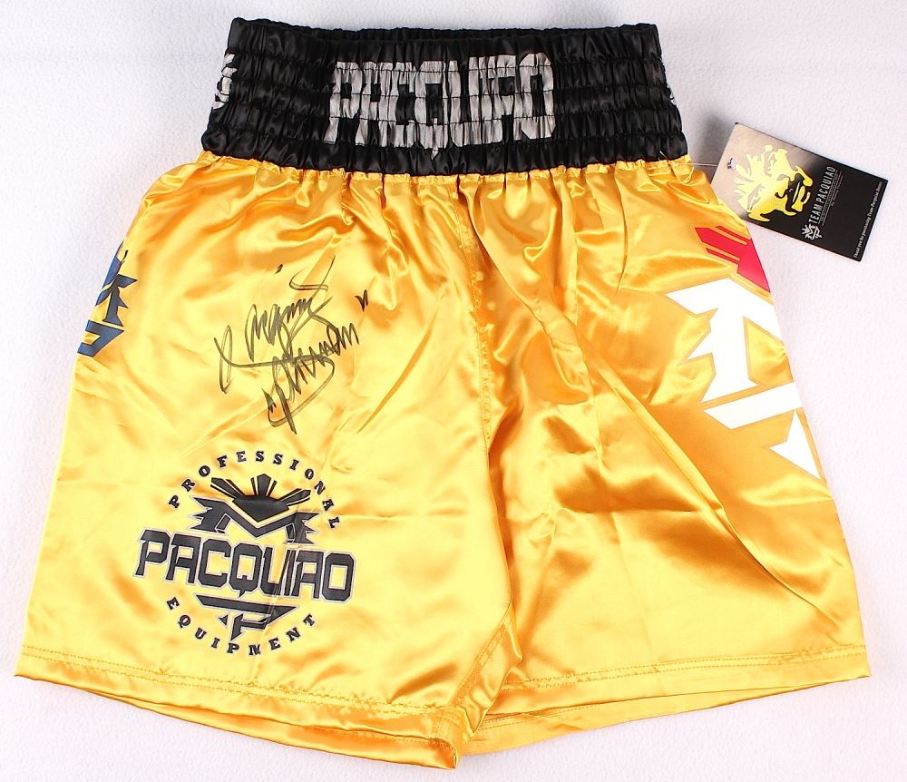 Manny Pacquiao Signed Boxing Trunks Inscribed "Pacman" (Pacquiao COA)