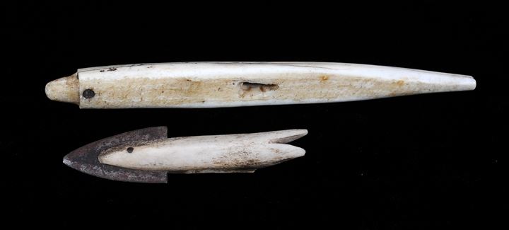 Inuit Walrus Ivory Toggle 7" L. and a Harpoon Head 3 1/2" L. Both in ...