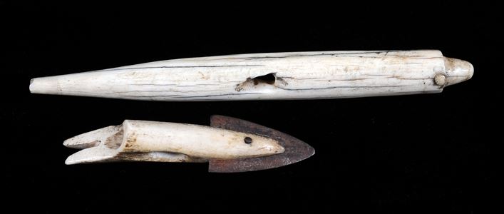 Inuit Walrus Ivory Toggle 7" L. and a Harpoon Head 3 1/2" L. Both in ...