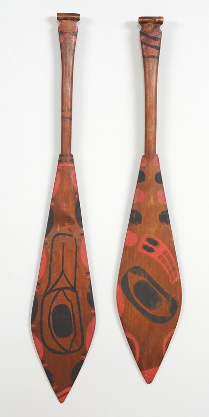 Pair of Tlingit Dance Paddles with Painted Design ca. 1920 19 1/2" L ...
