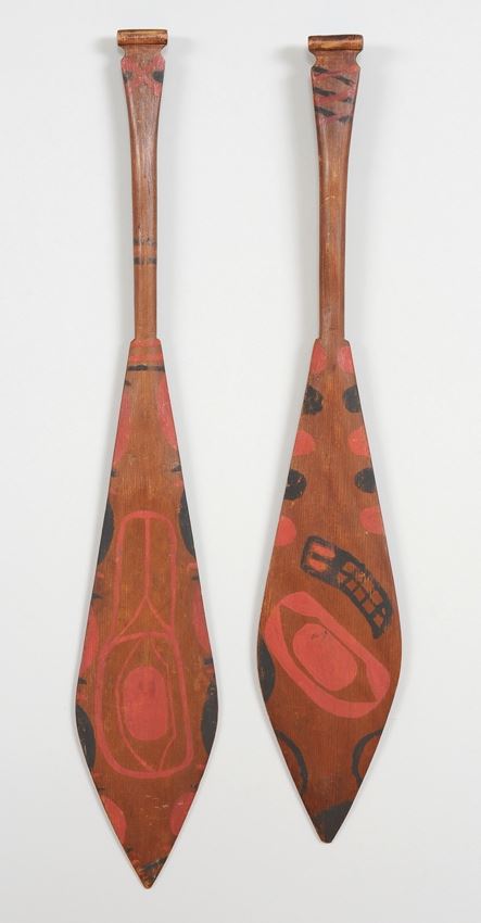 Pair of Tlingit Dance Paddles with Painted Design ca. 1920 19 1/2" L ...