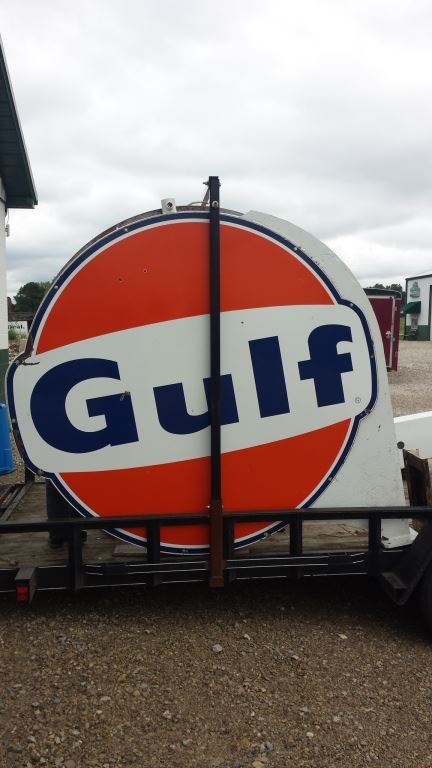 6ft Gulf Original Cast Ring and Pole (2) Signs