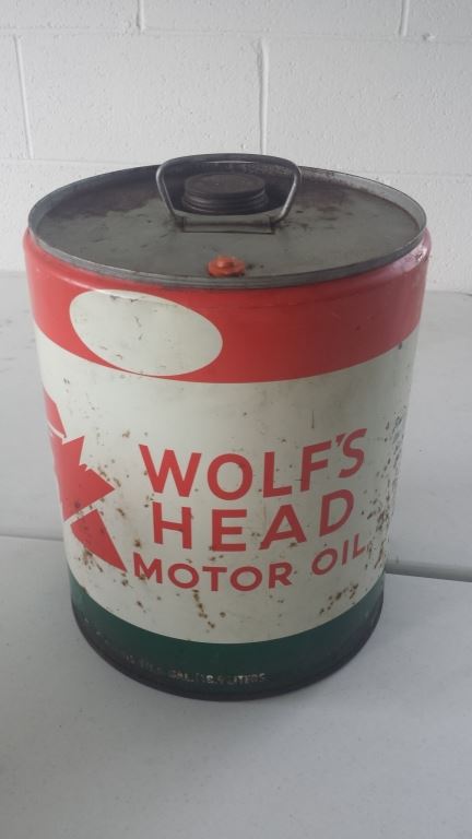 Wolfs Head Motor Oil Can 5 Gallon