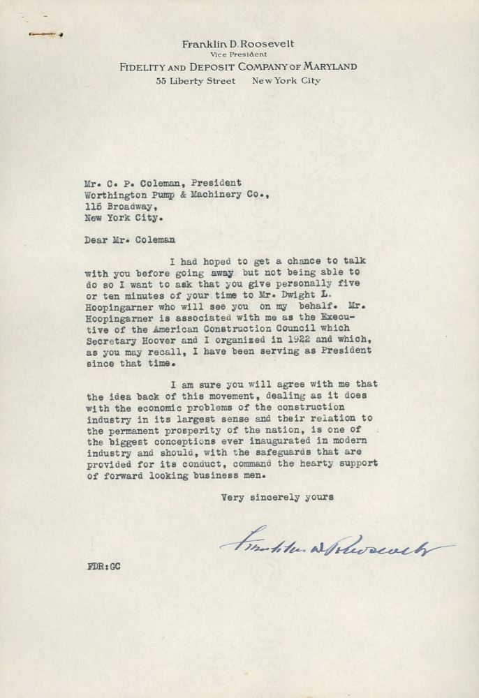 Franklin D. Roosevelt Signed Vintage Typed Letter with Original ...