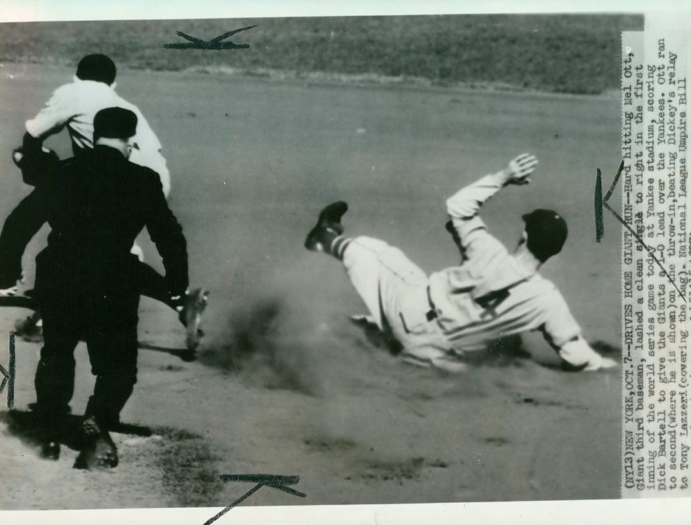 Vintage 1937 World Series 8x10 AP Wire Photo with Mel Ott & Tony Lazzeri (PSA LOA)