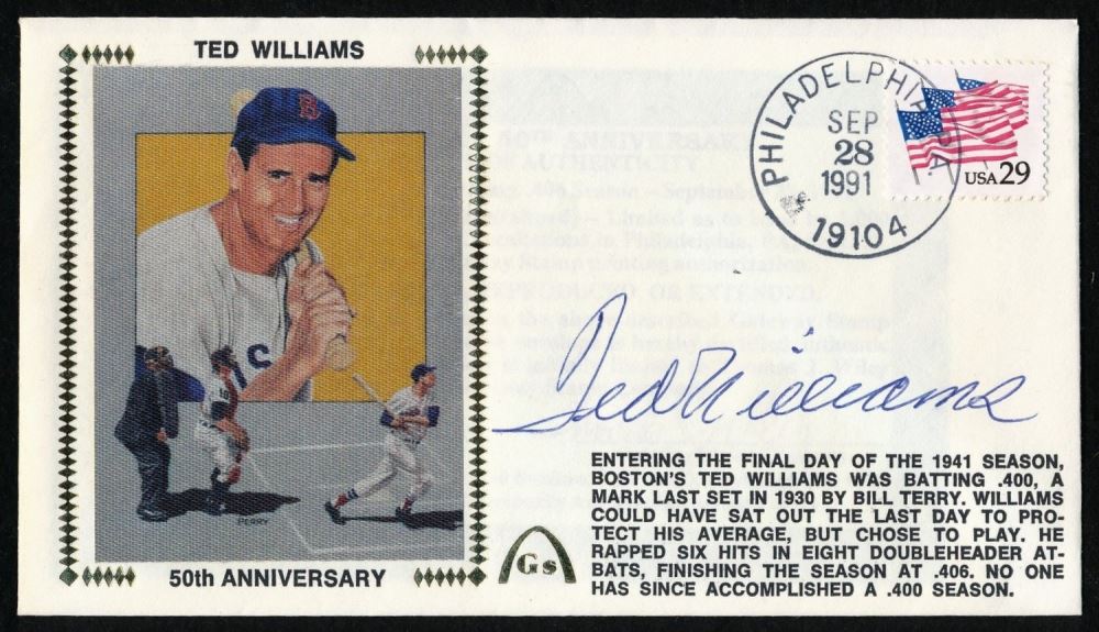 Ted Williams Signed "50th Anniversary" Gateway Stamp Company FDC ...
