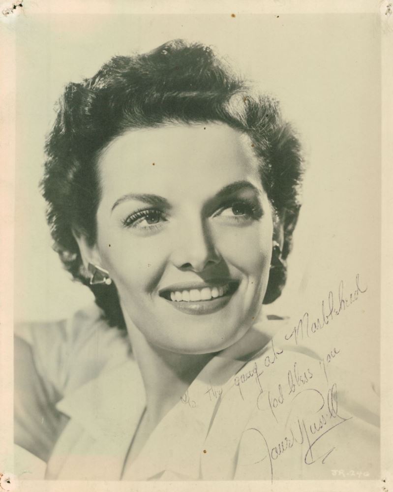 Jane Russell Signed Vintage 8x10 Photo Inscribed "God Bless You" (JSA COA)