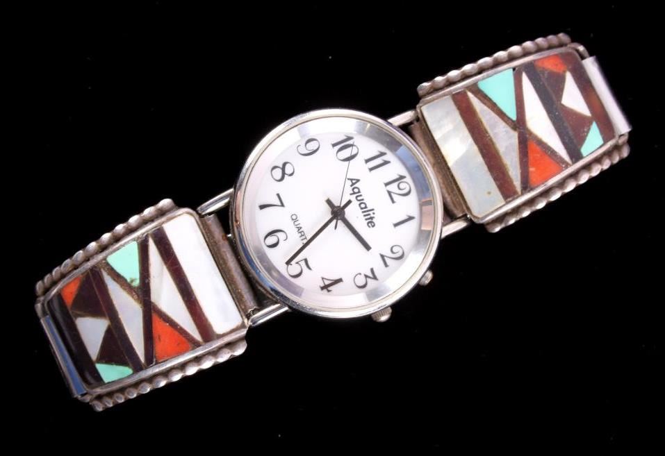 Zuni Inlaid Mosaic Sterling Watch Band & Watch