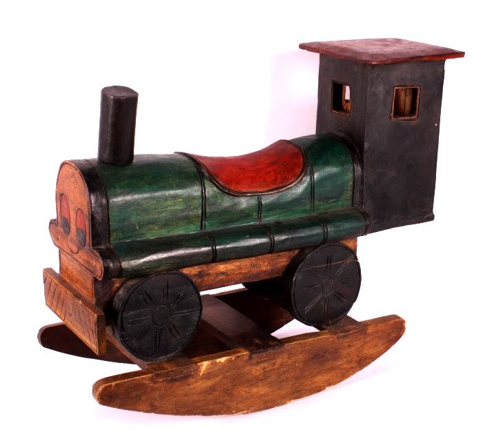 Antique Hand Carved Wooden Rocking Train
