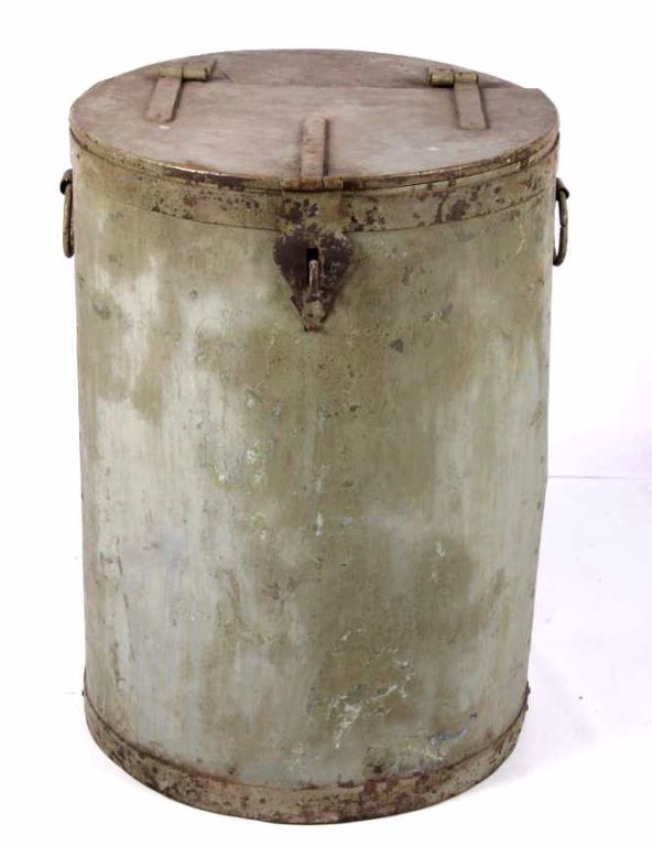 Antique Primitive Metal Storage Barrel Trash Can
