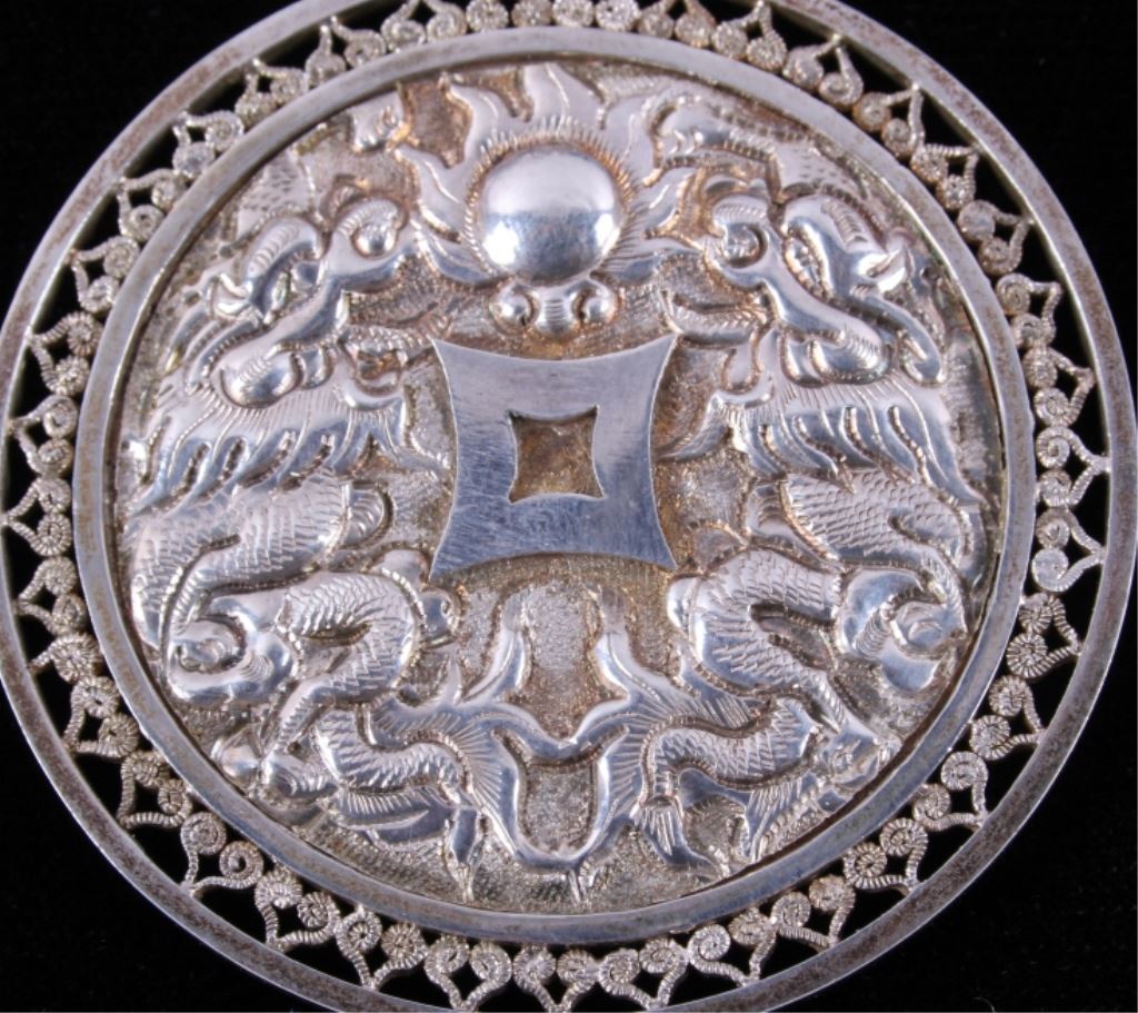 Antique Chinese Sterling Dragon Medallion Necklace