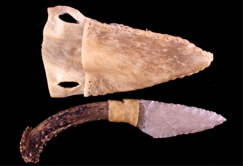 Arrowhead and Antler Knife with Rawhide Scabbard