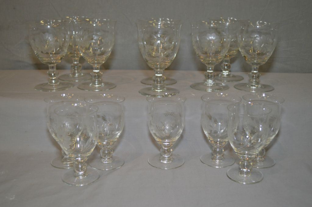 Selection of vintage cornflower crystal stemware including eight tall ...