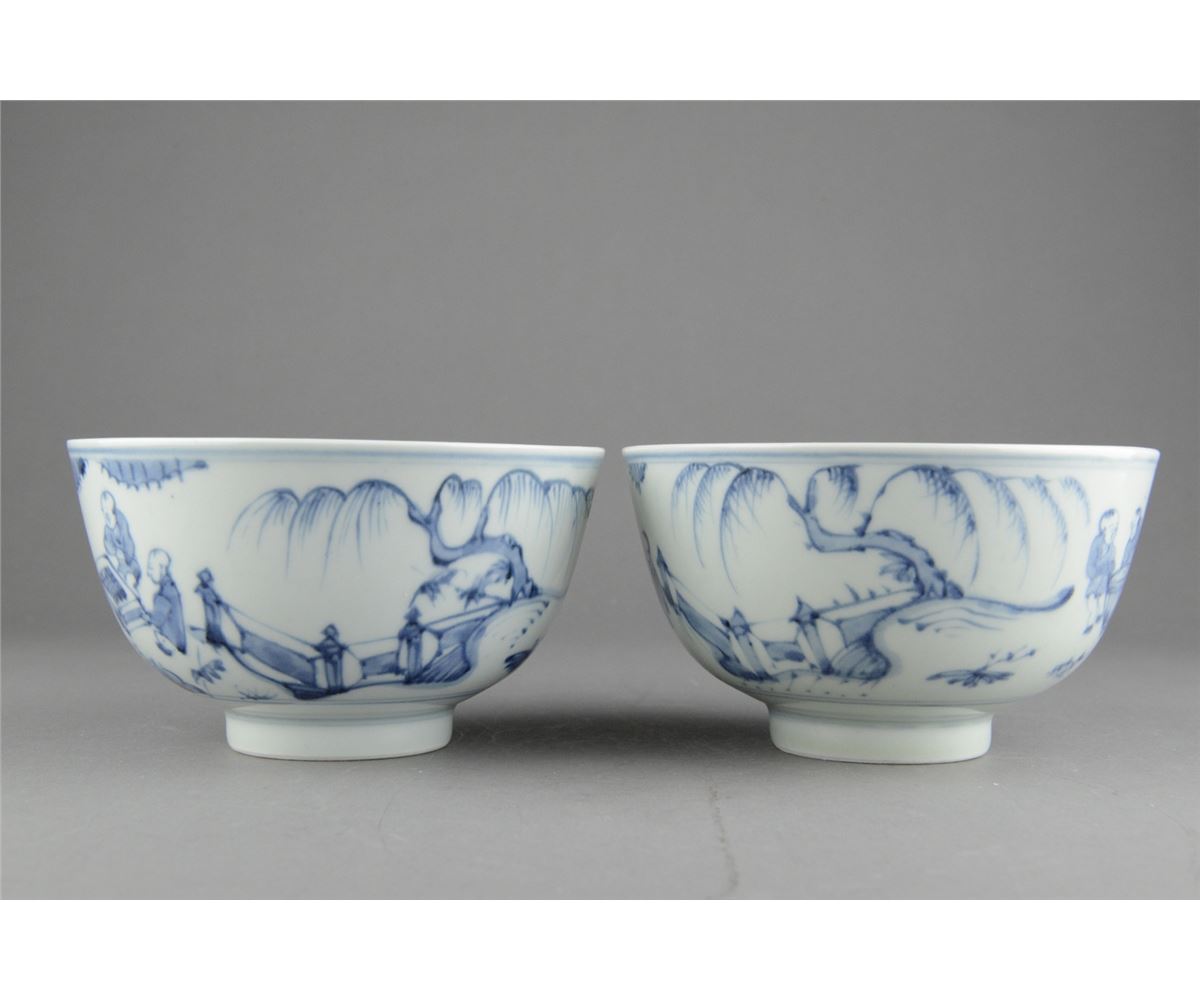 Pair of Chinese Ming Style B&W Porcelain Bowls