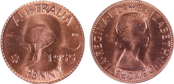 1955 Australian QEII Penny - PCGS MS 64RD
