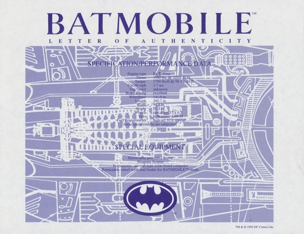 Collection of (4) Batman Batmobile 1992 LE 11x14 Blueprints from ...