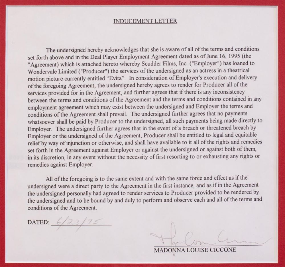 Madonna RARE Signed Evita Original Inducement Letter Custom Framed 18 ...