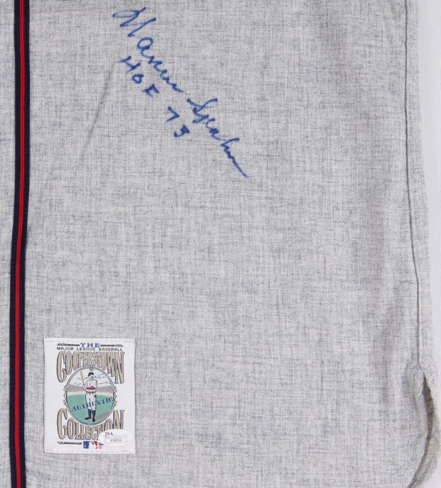 Warren Spahn Signed Braves Throwback Jersey Inscribed "HOF 75" (JSA LOA)