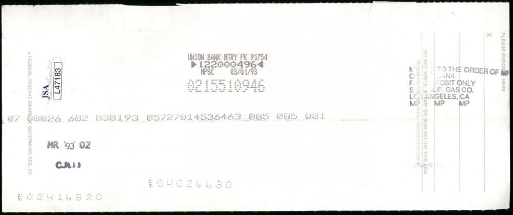 Sharon Stone Signed Personal Bank Check (JSA COA)