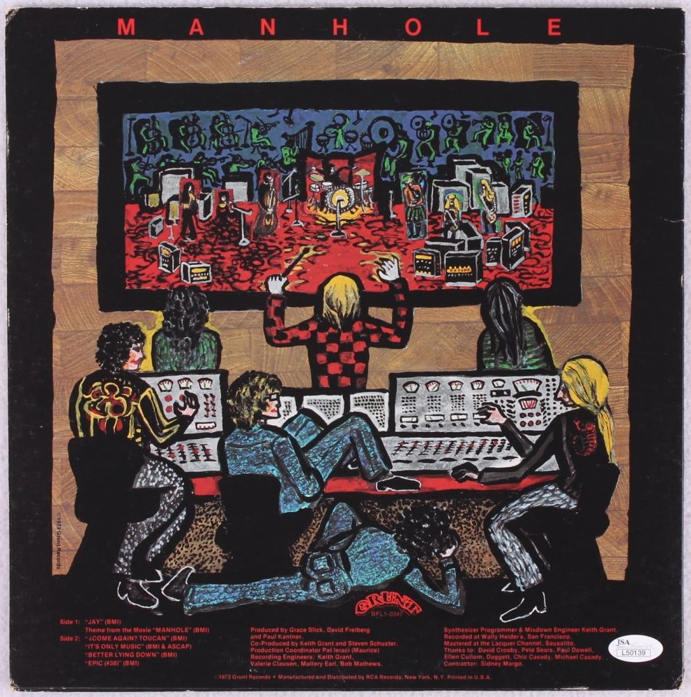 Grace Slick Signed "Manhole" Record Album Cover (JSA COA)