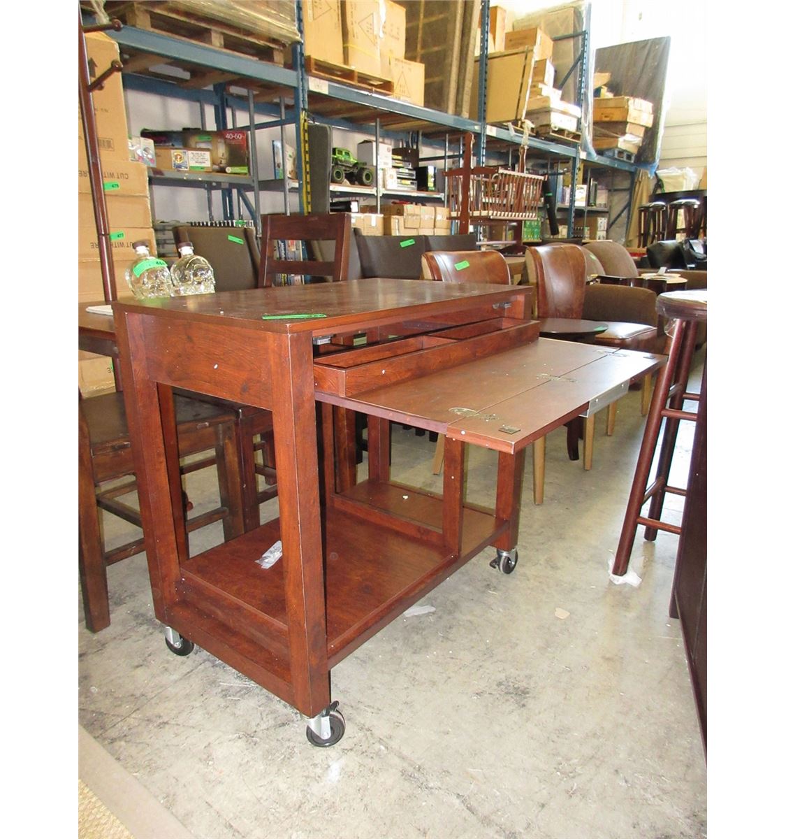 Small rolling desk with pullout keyboard tray