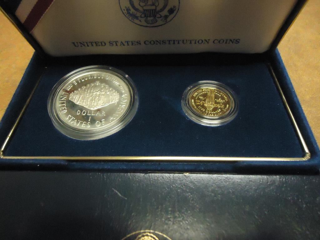 1987 GOLD & SILVER US CONSTITUTION PROOF SET CONTAINS: 1987-W $5 GOLD ...