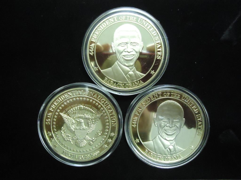 3-2009 BARACK OBAMA INAUGURATION TOKENS (PF) ALL THREE ARE GOLD IN COLOR