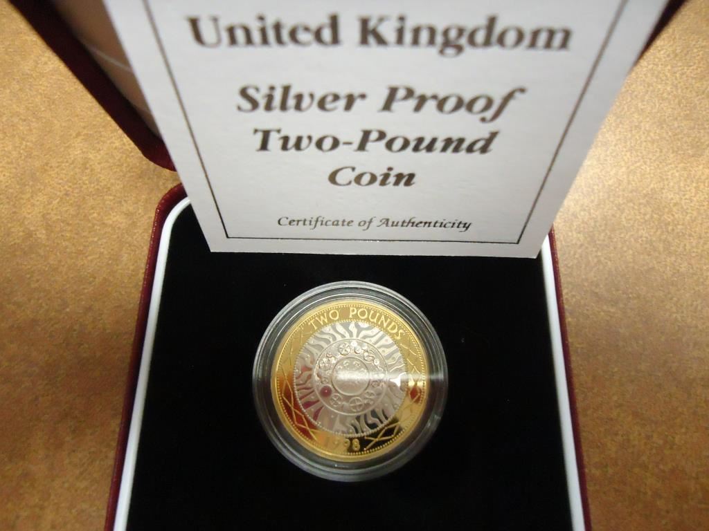 1998 UNITED KINGDOM SILVER PROOF 2 POUND COIN OUTER RING PLATED WITH ...