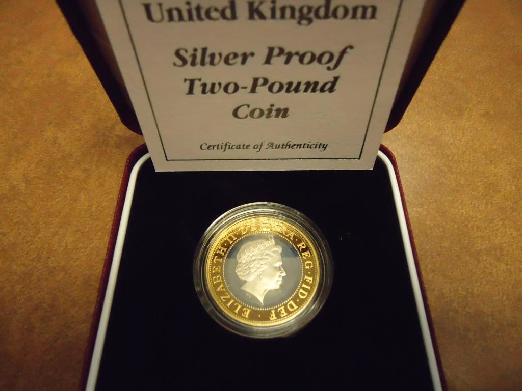 1998 UNITED KINGDOM SILVER PROOF 2 POUND COIN OUTER RING PLATED WITH ...