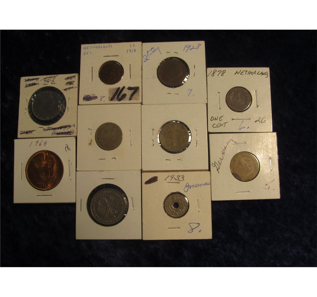 291. (10) World Travelers: 1878 Netherlands One Cent; 1933 France 5 ...