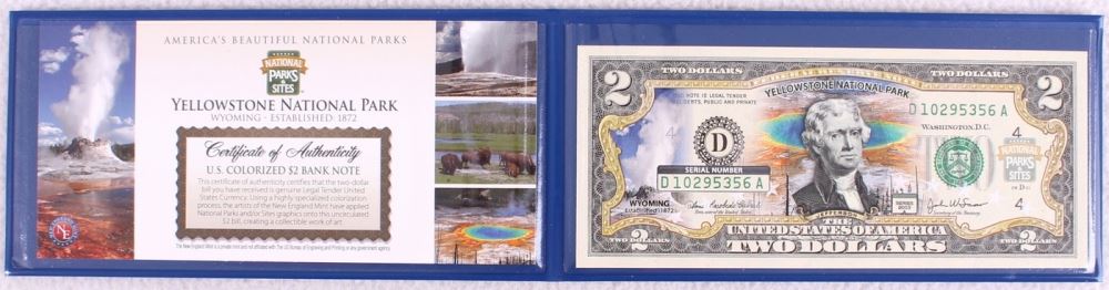 Yellowstone National Park Commemorative Colorized $2 Bank Note