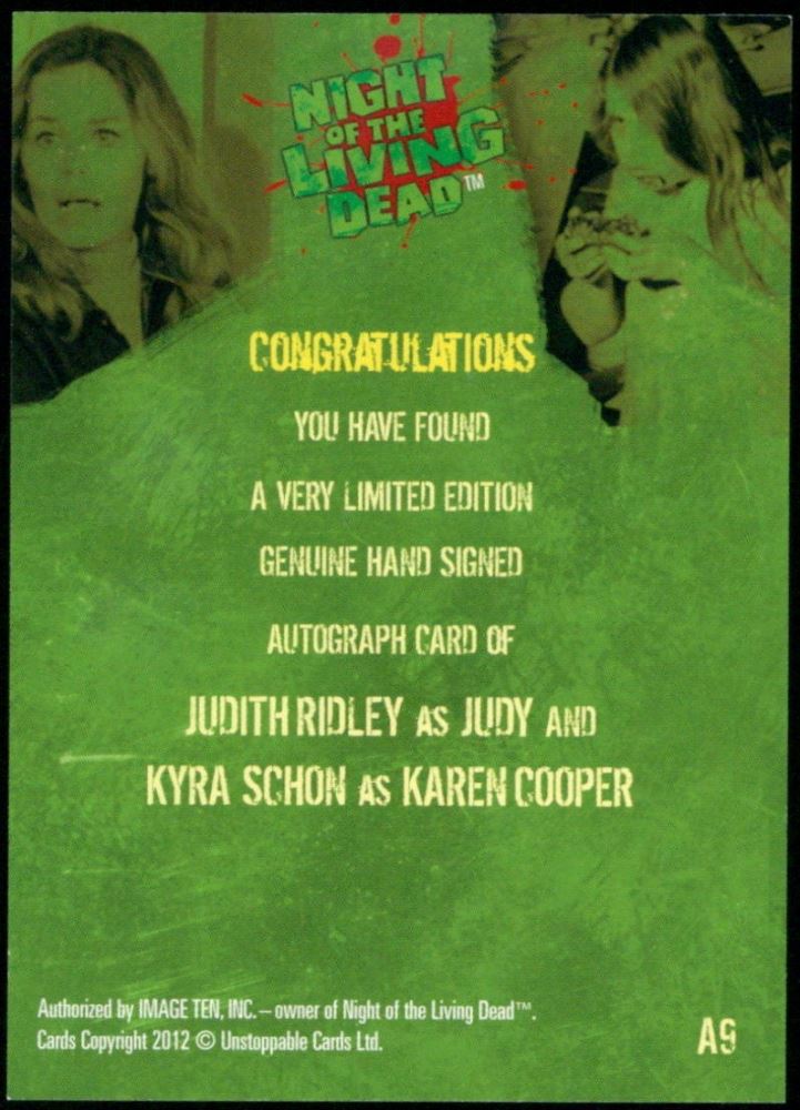 Judith Ridley / Kyra Schon 2012 Night of the Living Dead Autographs #A9