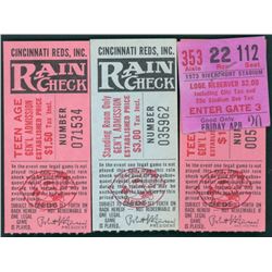 Lot of (3) Vintage 1973 Cincinnati Reds Baseball Tickets and Rain Checks