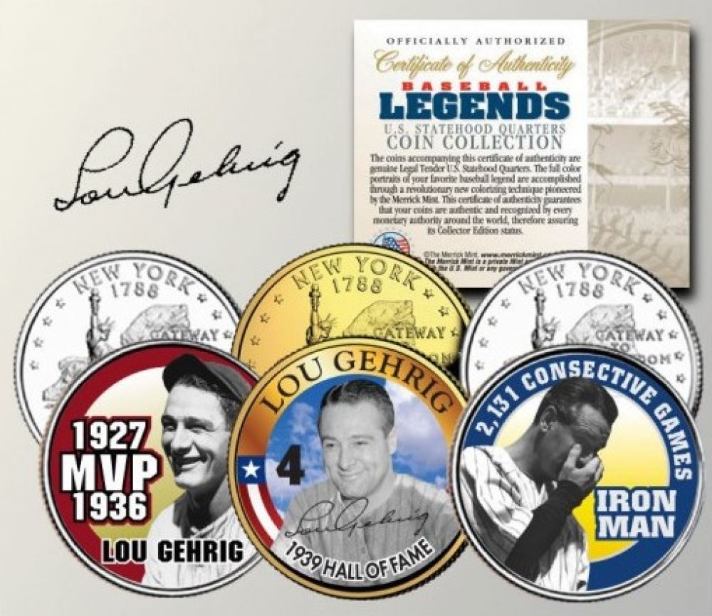Lou Gehrig Yankees "Baseball Legends" Set of (3) New York Statehood ...